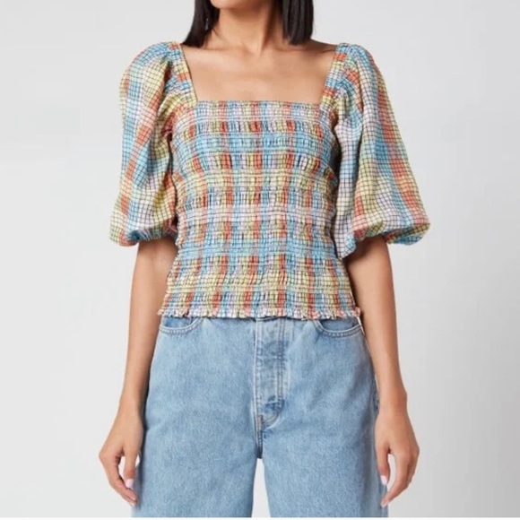 Ganni | Tops | Ganni Check Colorful Top | Poshmark